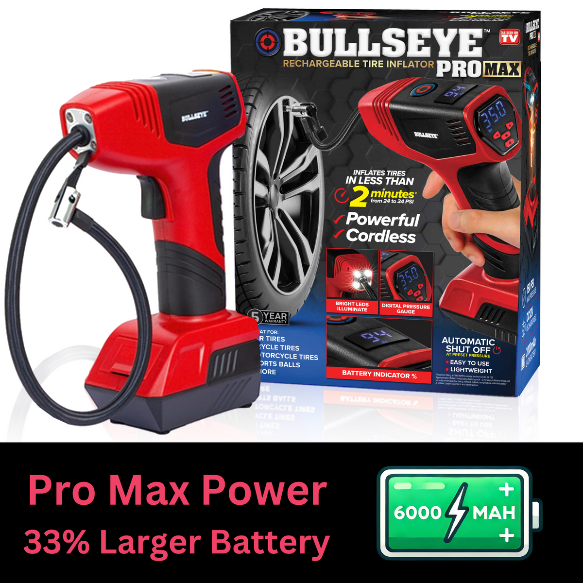 Bullseye Pro Max Portable Tire Inflator For Car Bike & More | Shop Now ...